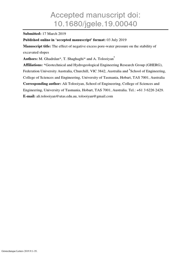 The Effect of Negative Excess Pore-Water Pressure On The Stability ...