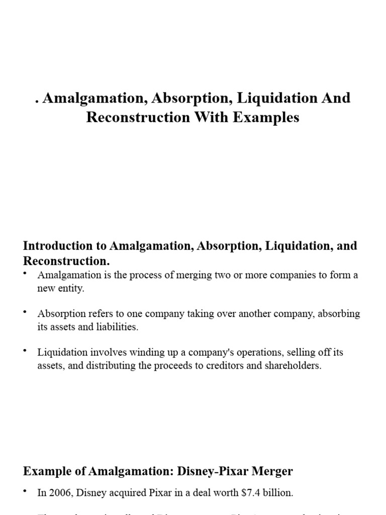 Amalgamation, Absorption, Liquidation Guide | PDF | Mergers And Acquisitions | Consolidation ...