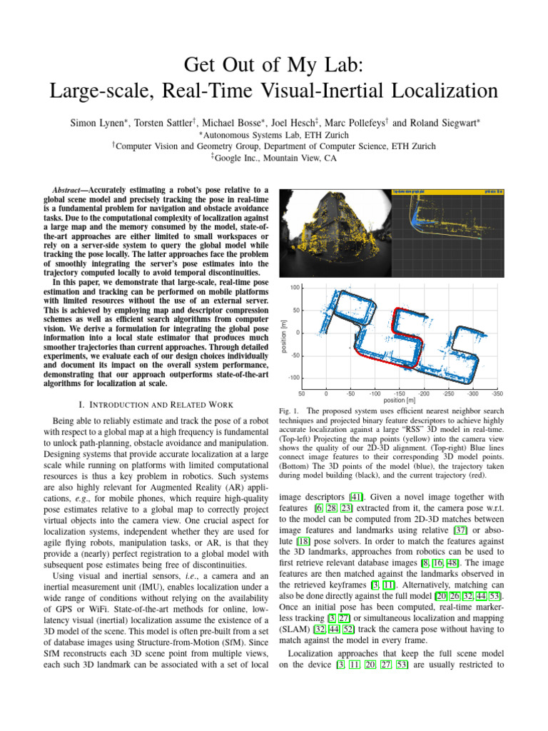 Get Out of My Lab: Large-Scale, Real-Time Visual-Inertial Localization | PDF | 3 D Computer ...