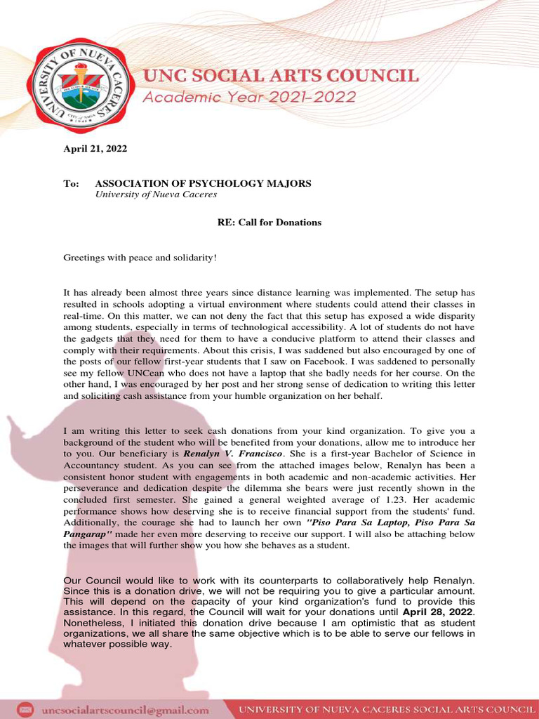 Donation Drive Letter - Apm | PDF | Social Psychology