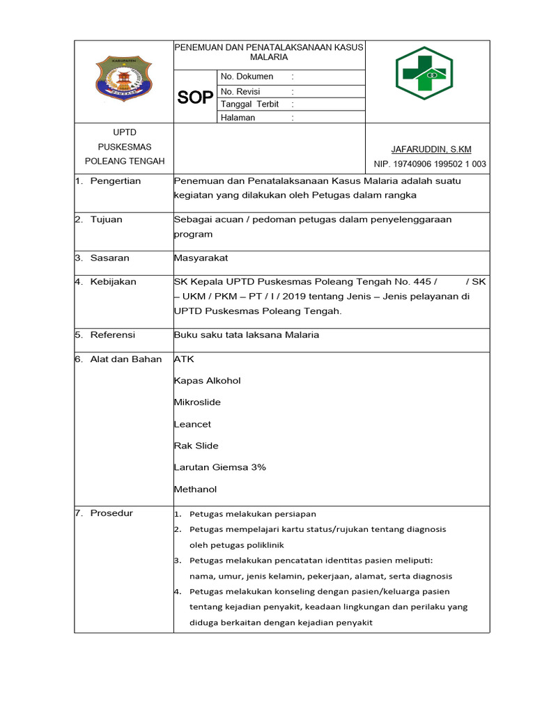 Sop Kegiatan Malaria Fix | PDF