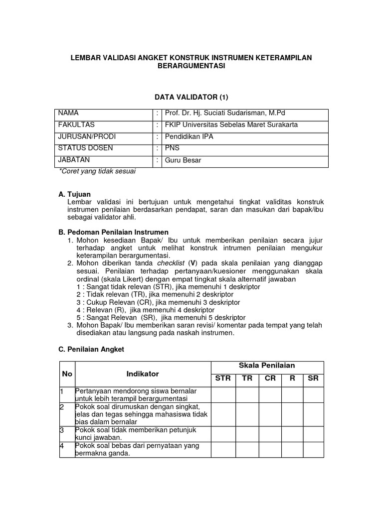 Lembar Validasi Ahli Konstruk Assessmen | PDF