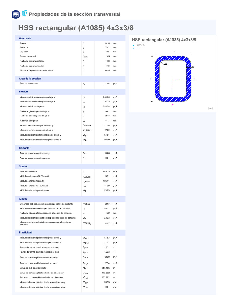 HSS Rectangular (A1085) 4x3x3-8 | PDF | Mecánica de sólidos | Esfuerzo de torsión