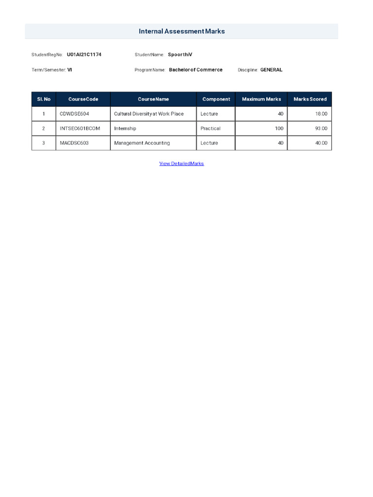 Student Internal Assessment Marks | PDF