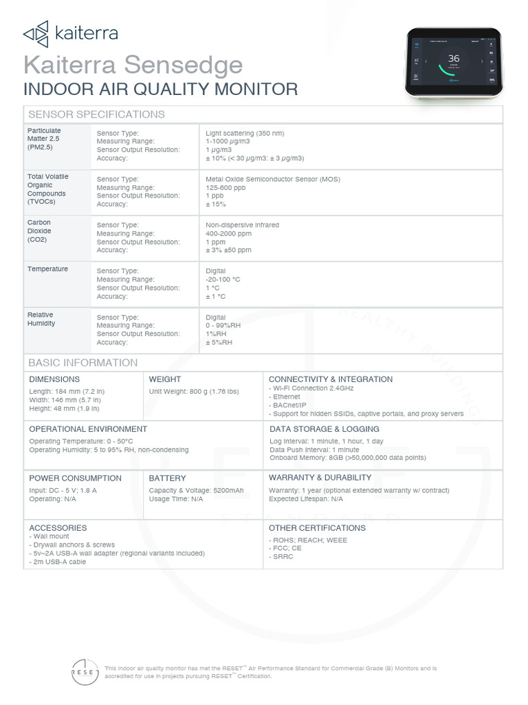 Kaiterra Sensedge 190821 | PDF | Electronics | Electrical Engineering