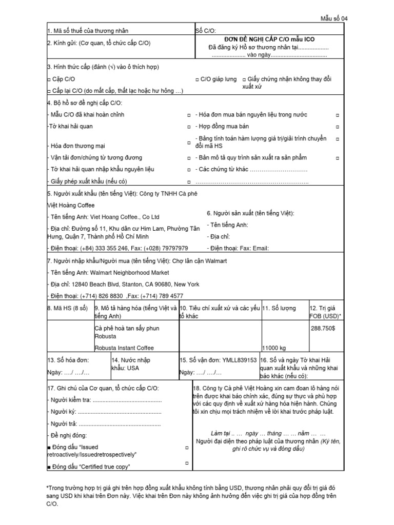 C:o Form Ico - Viet Hoang Coffee | PDF