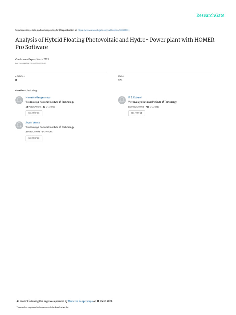 Analysis of Hybrid Floating Photovoltaic and Hydro-Power Plant With ...