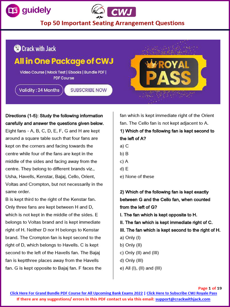 Expected Concentric Diagram Based Seating Arrangement Questions PDF For ...
