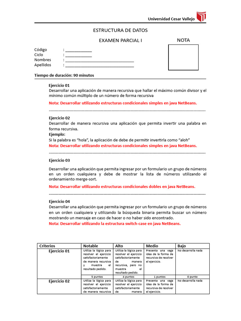 Examen Parcial Estructura de Datos | PDF | Informática teórica ...