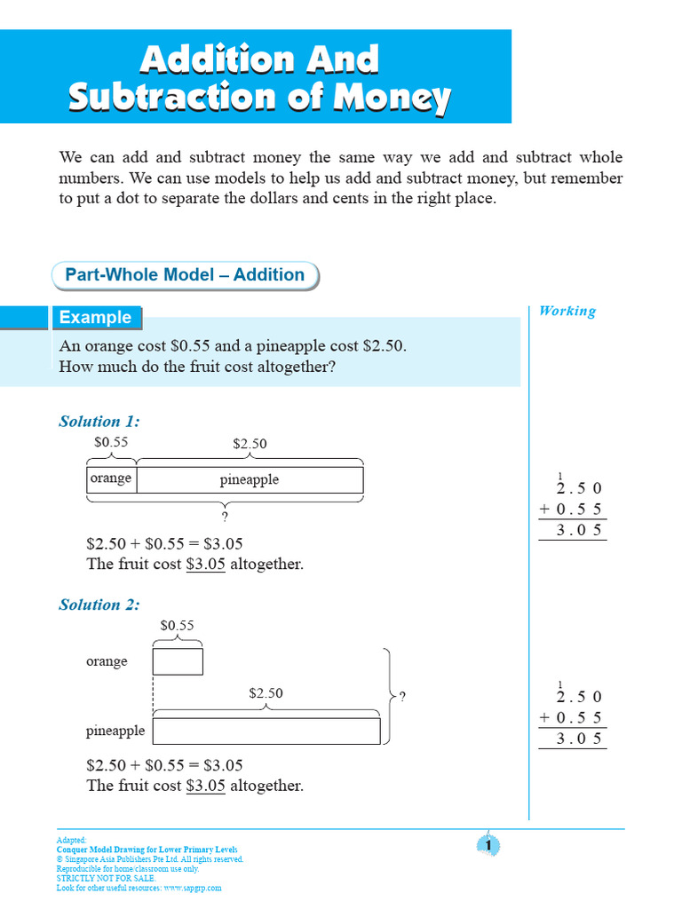 Addition & Subtraction of Money Guide | PDF
