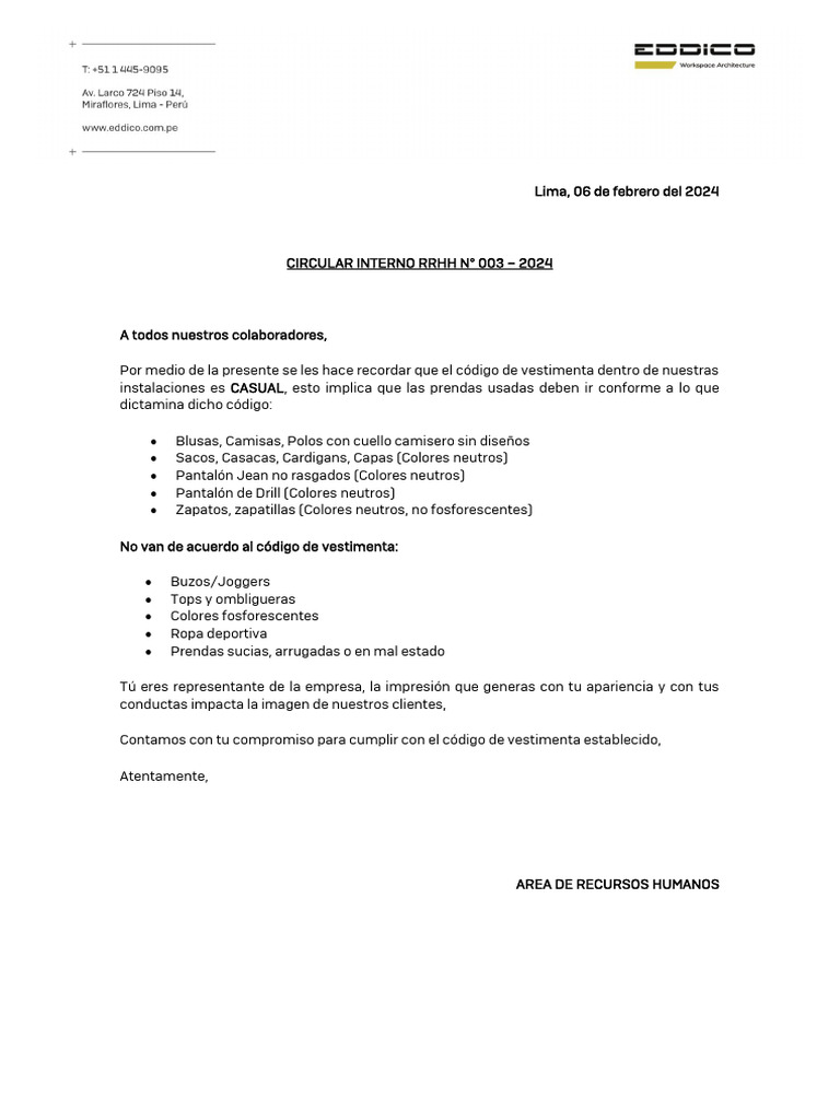 Circular Interno RRHH #003 - 2024 - CV | PDF