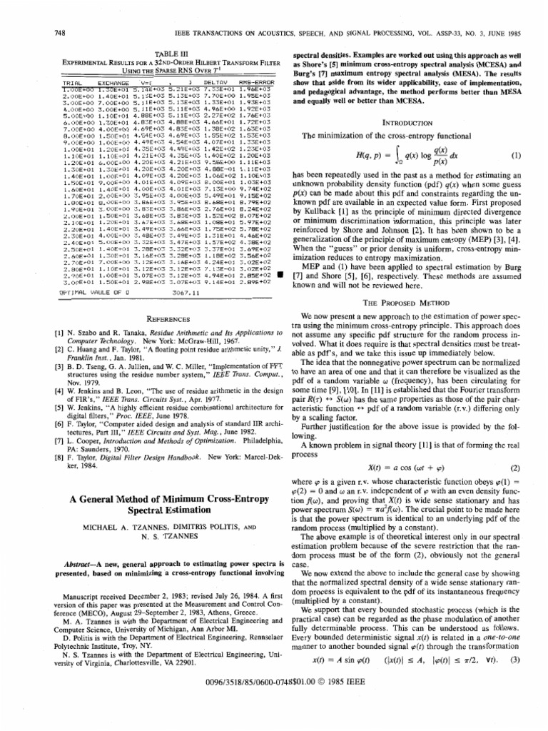 General Method of Minimum Cross-Entropy Spectral Estimation | PDF | Spectral Density | Frequency ...