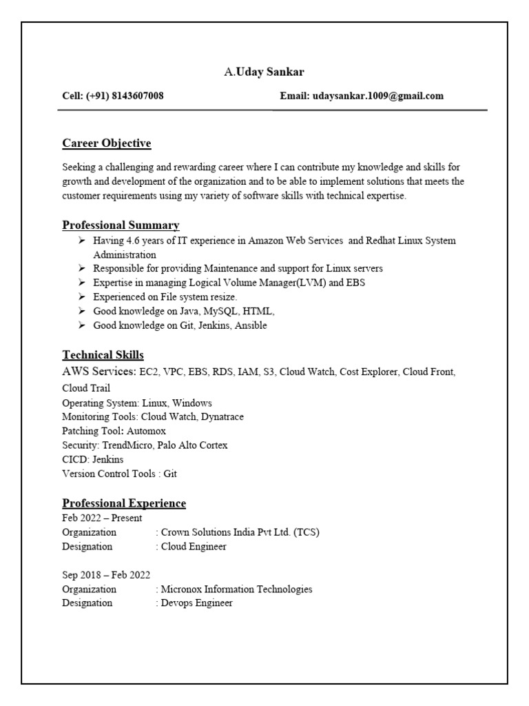 Uday Updated Resume 2023 | PDF | Cloud Computing | Amazon Web Services