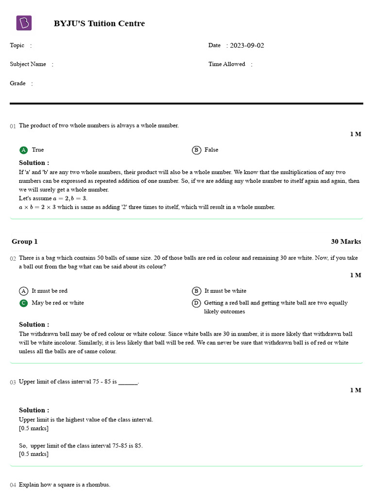 BYJU'S Tuition Centre: Solution | PDF | Elementary Mathematics ...