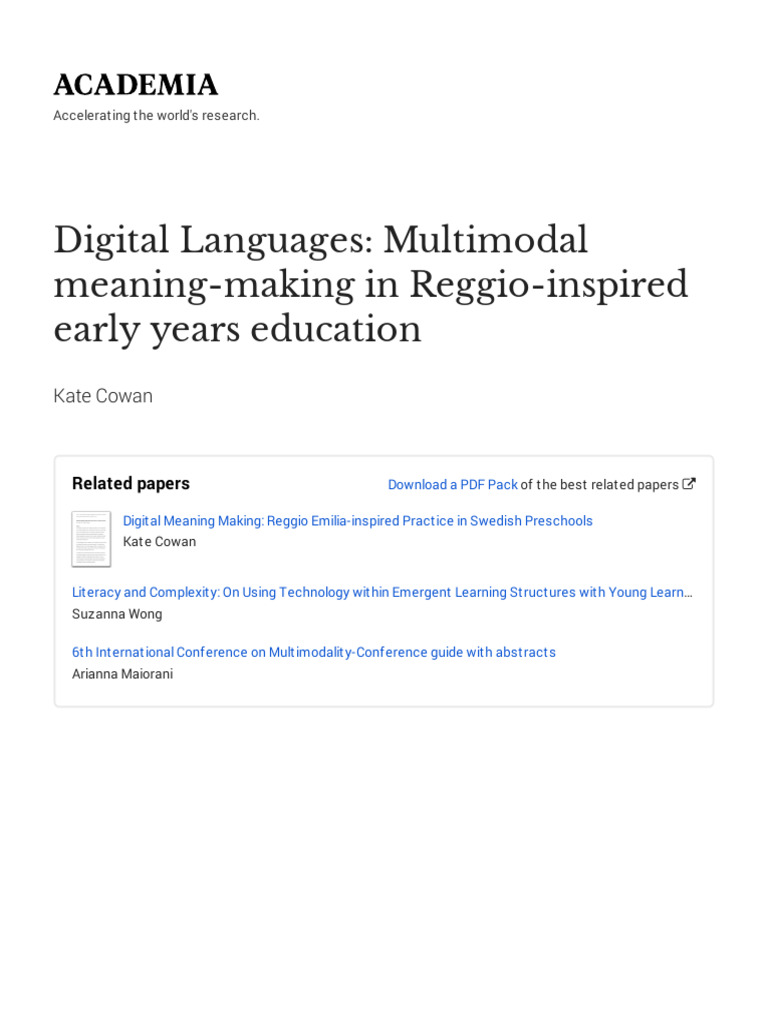 Digital Languages Multimodal Meaning-Making in Reggio-Inspired Early Years Education | PDF ...