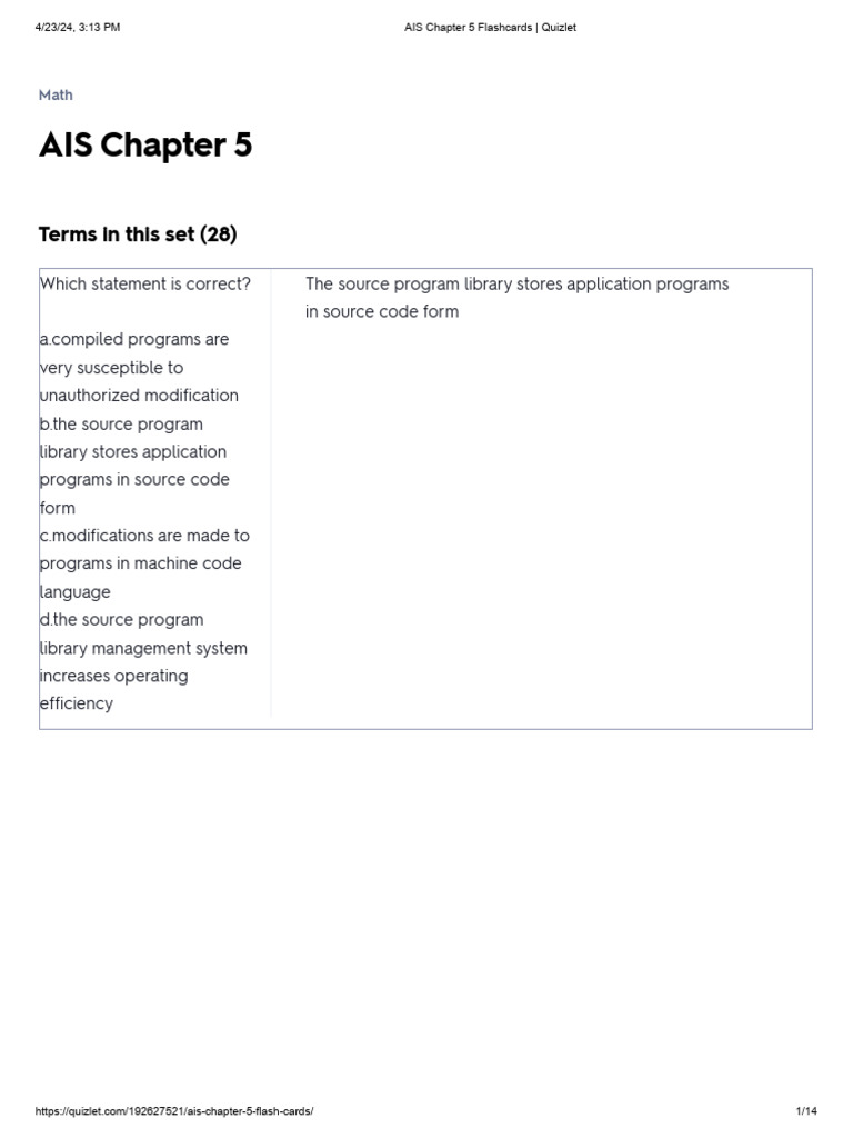 AIS Chapter 5 Flashcards - Quizlet | PDF | Feasibility Study | Audit