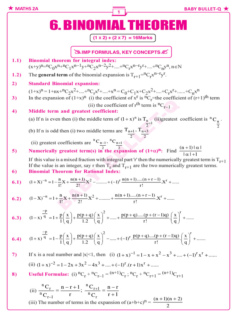 6 Binomial Theorem Pdf Elementary Mathematics Mathematical Concepts