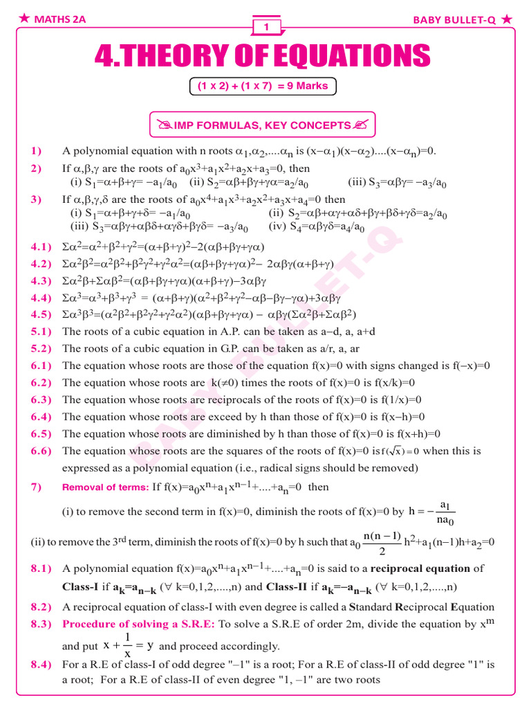 4 Theory Of Equations Pdf Zero Of A Function Equations
