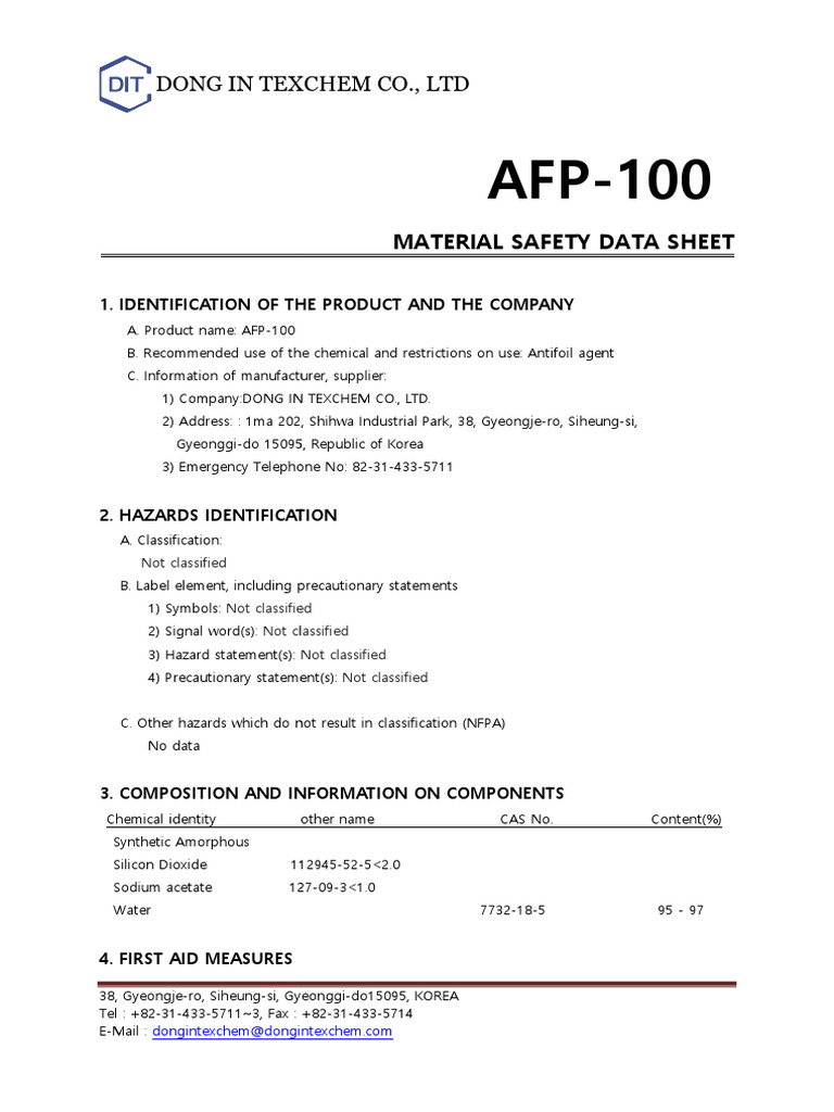Afp-100 MSDS | PDF | Chemistry | Occupational Safety And Health
