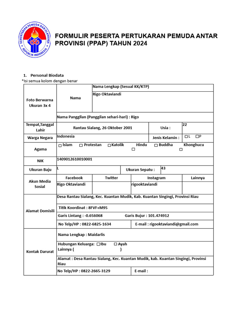 Formulir Peserta Ppap 2024 | PDF