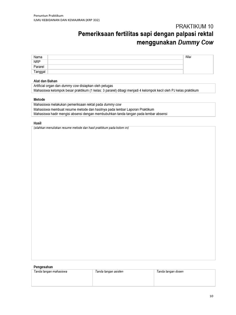 Praktikum 10 Palpasi Rektal (Dummy) | PDF