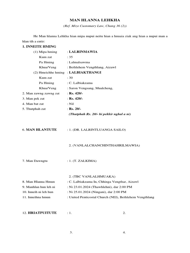 Man Hlanna Lehkha | PDF