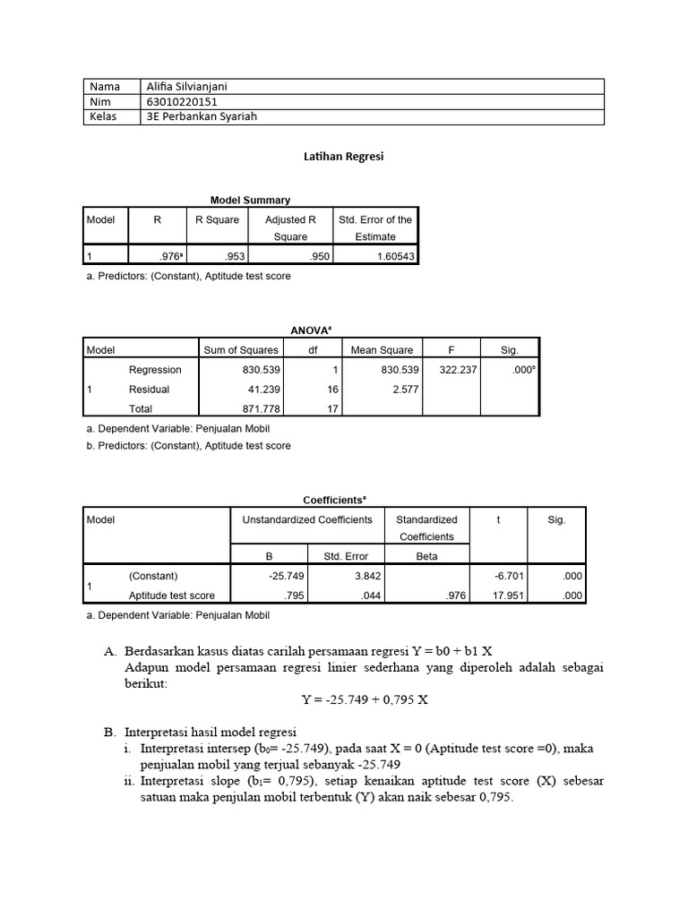 Interpretasi Regresi Statistika - Alifia Silvi | PDF