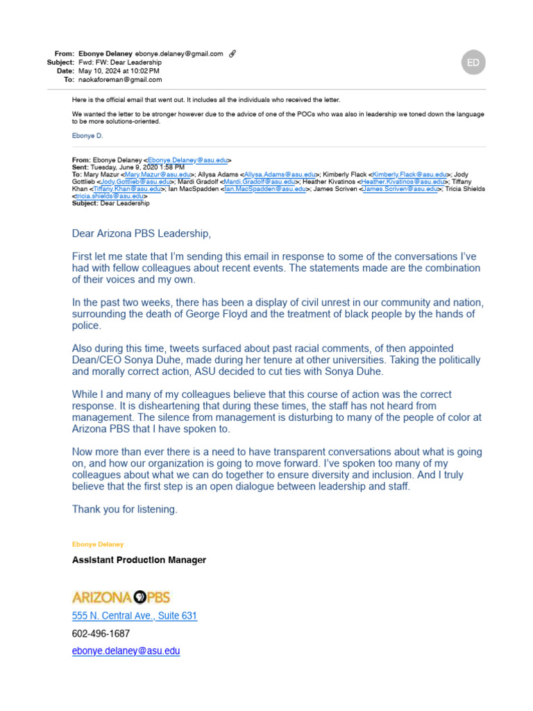 Arizona PBS FW Dear Leadership | PDF
