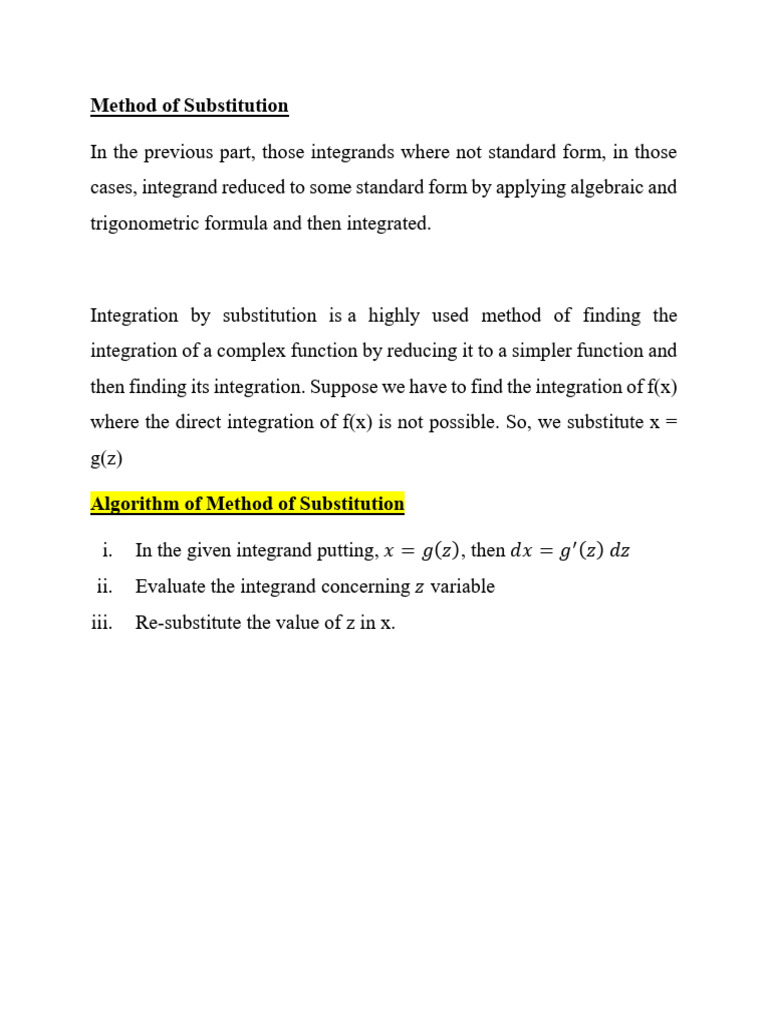 Integral Calculus: Method of Substitution | PDF | Teaching Methods ...