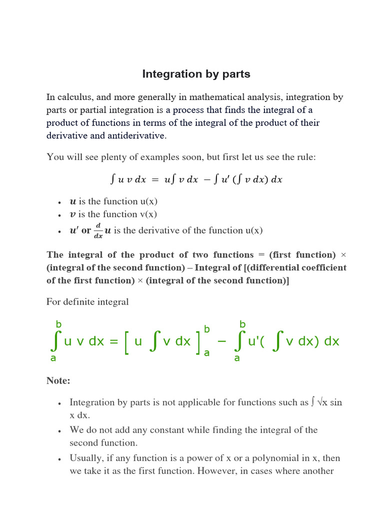 Integral Calculus: Integration by Parts | PDF | Function (Mathematics) | Integral