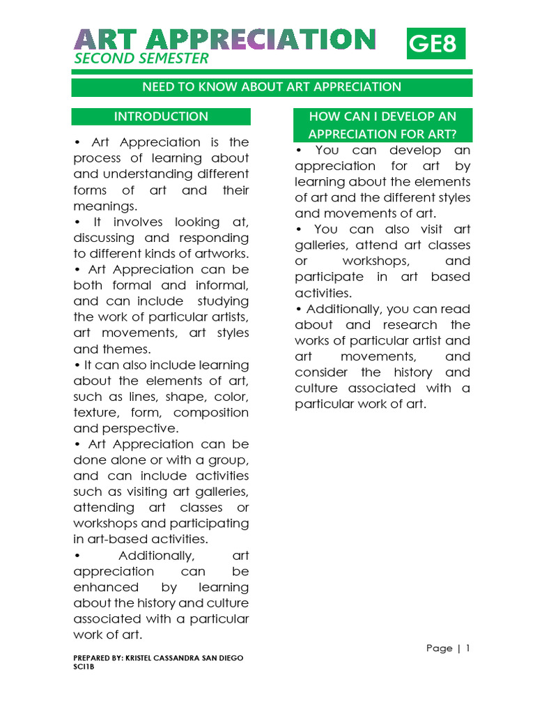 Understanding Art Appreciation Basics | PDF | The Arts