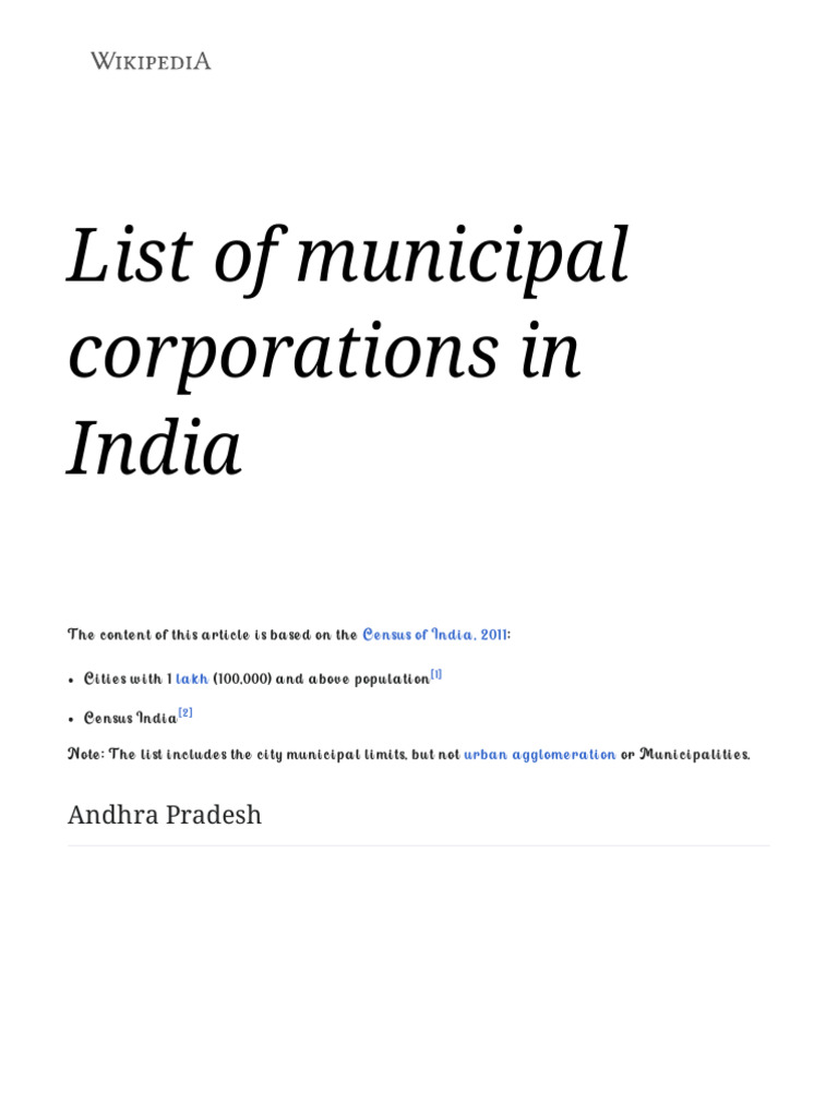 List of Municipal Corporations in India | PDF