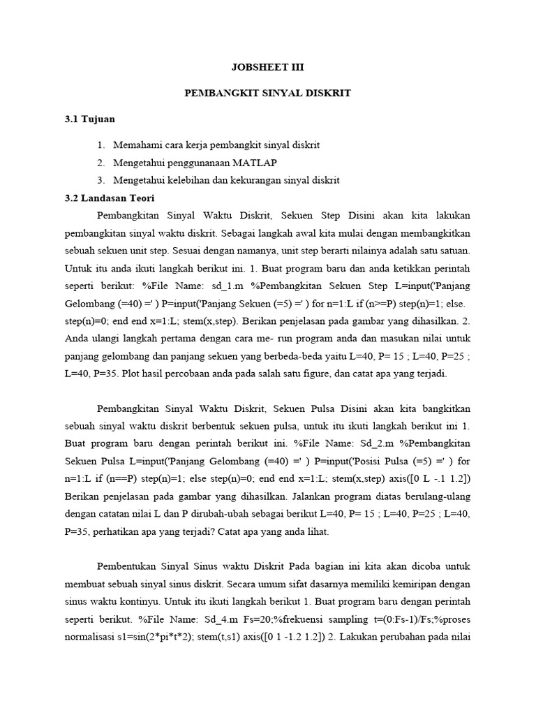 JOBSHEET III Sinyal Dan Sistem | PDF
