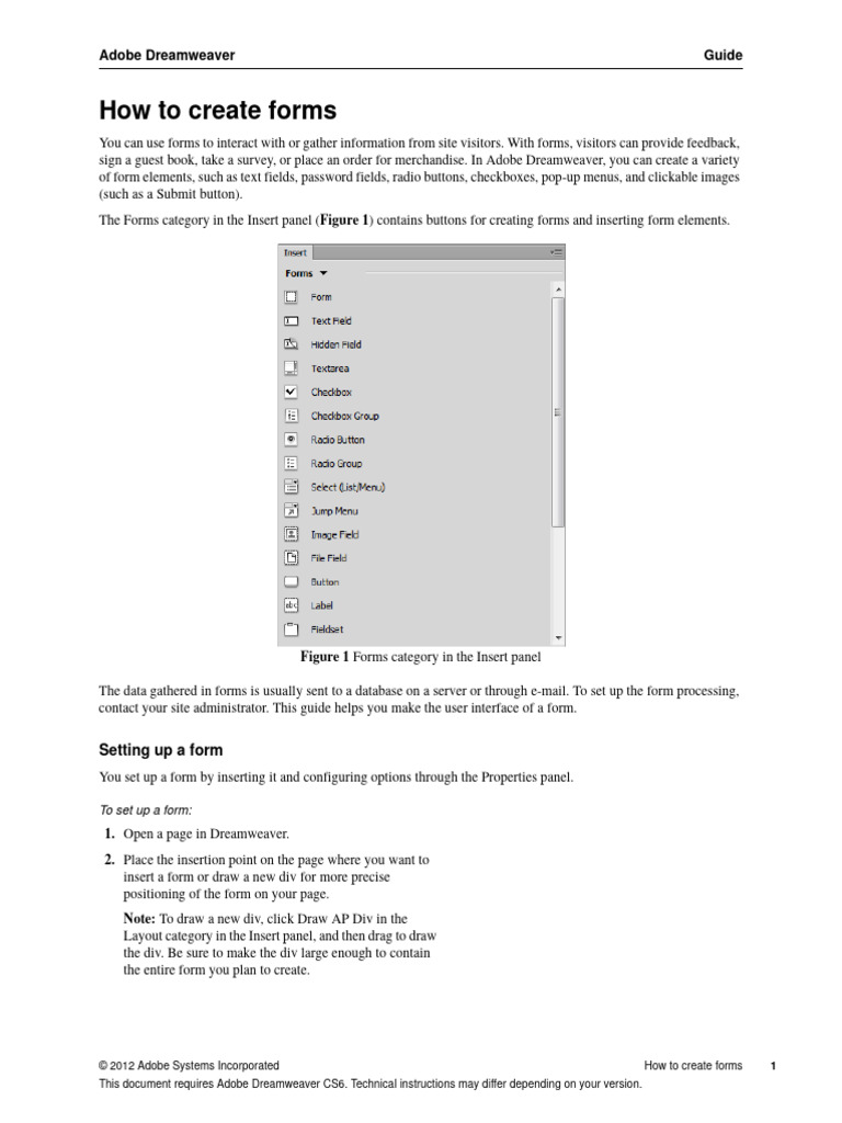Creating Content How To Create Forms | PDF | Menu (Computing) | Button (Computing)
