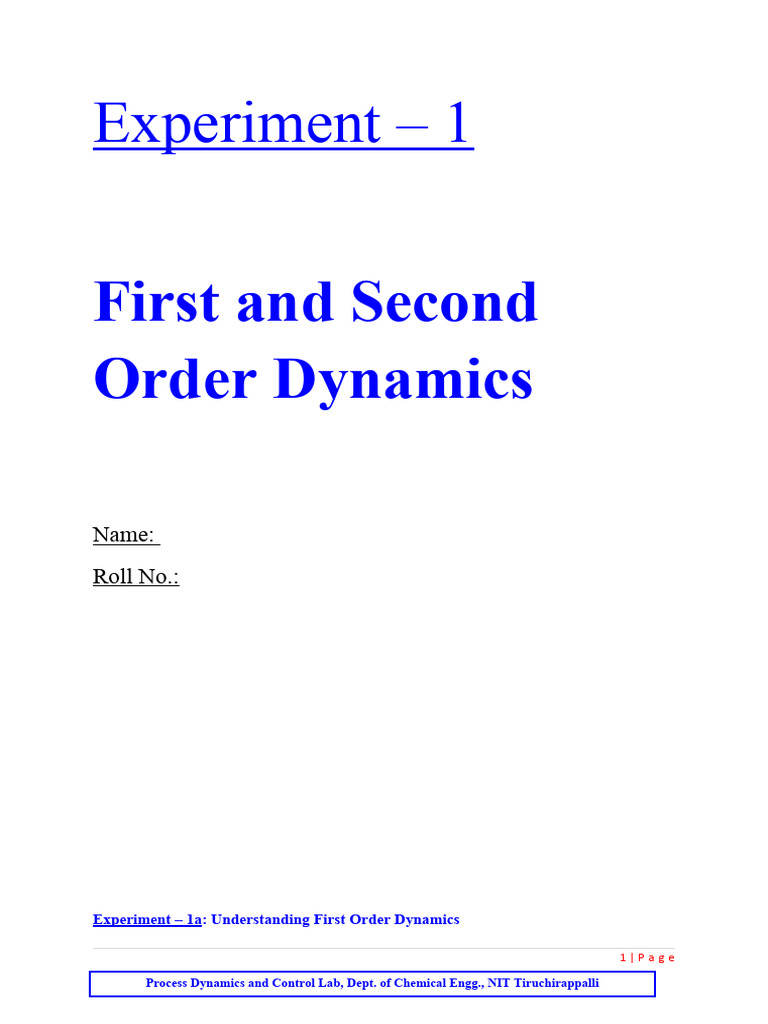 Ex1 - First and Second Order Dynamics | PDF | System | Applied Mathematics