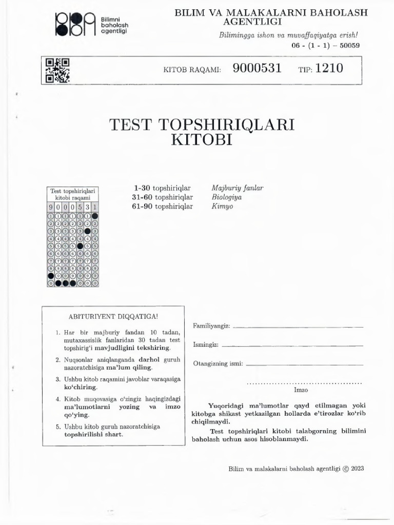 Test Topshiriqlari Kitobi: Kitob Tip | PDF