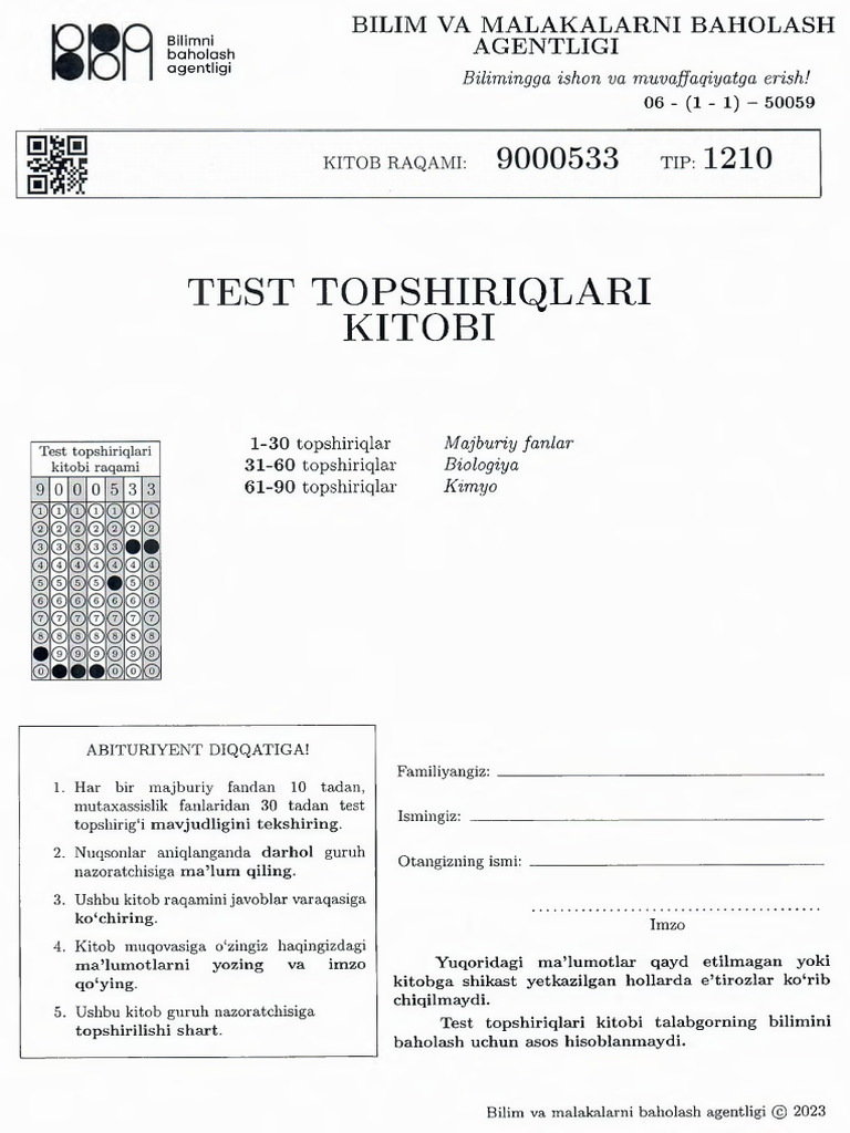 Test Topshiriqlari Kitobi: Ishon | PDF