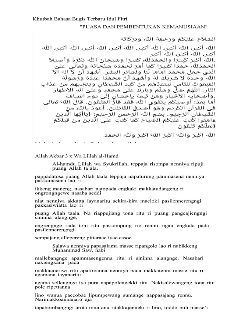 PDF Khutbah Bahasa Bugis Terbaru Idul Fitr1 Compress | PDF