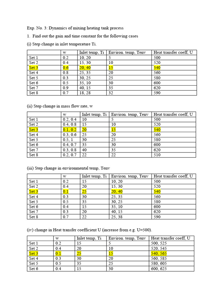 Exp. 3 parameters list_Dynamics of mixing heating process | PDF | Heat ...
