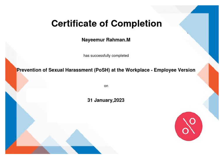 Certificate Posh Training A8648aeb A122 4991 A5c2 851f398d2a72 | PDF