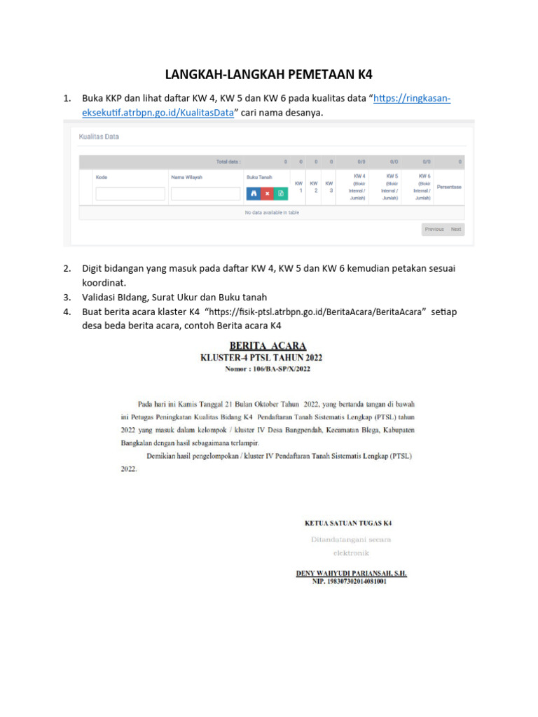 Panduan Pemetaan K4 untuk Validasi Data | PDF