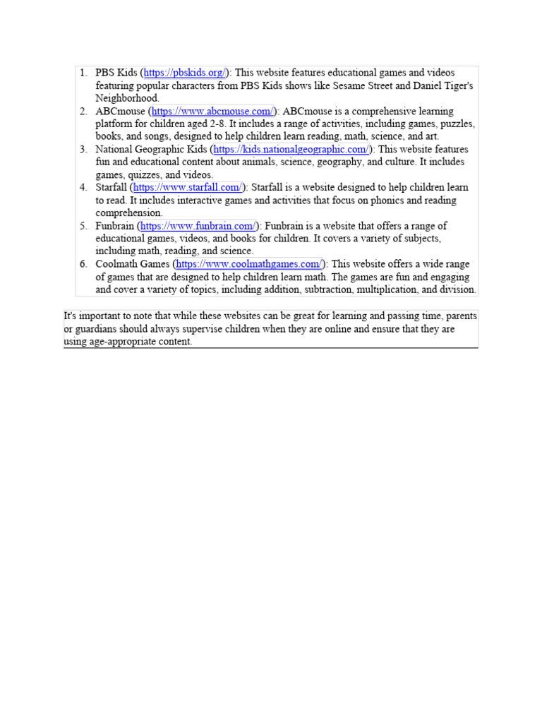 Kid-Friendly Website | PDF