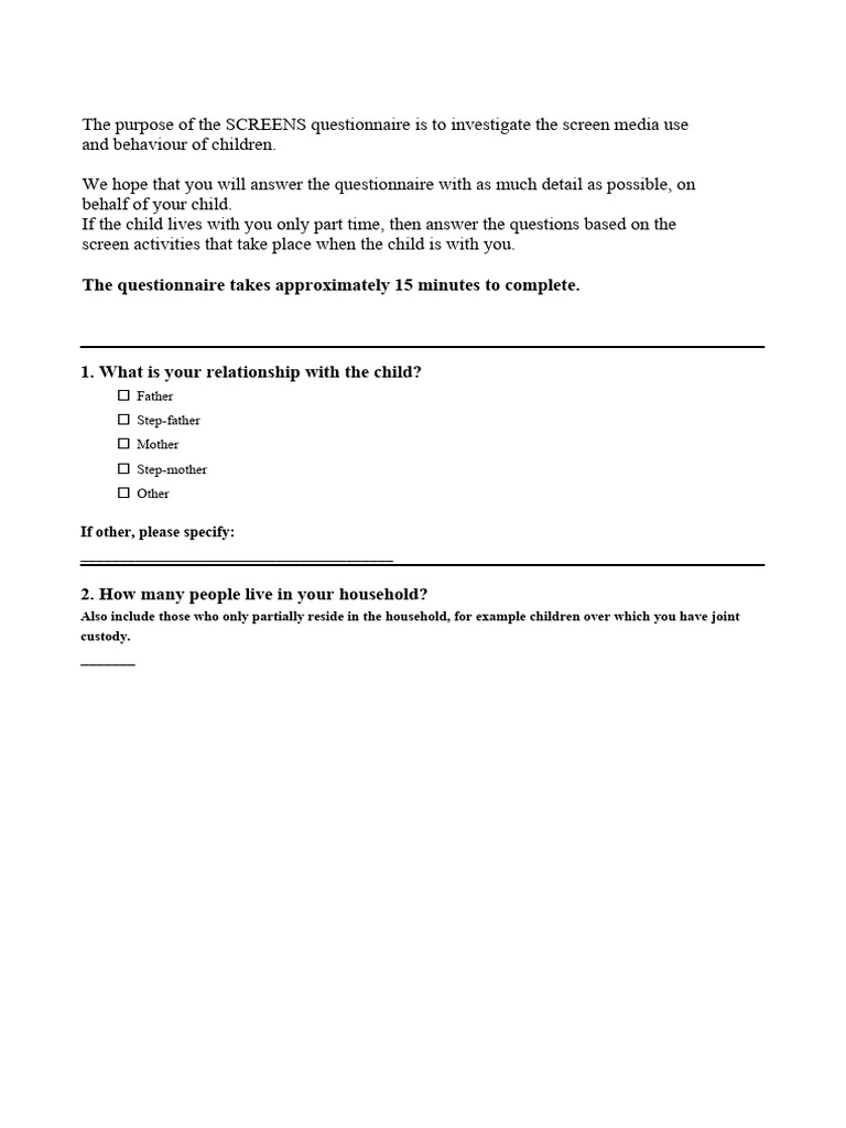 Children's Screen Media Use Questionnaire | PDF | E Reader | Tablet ...