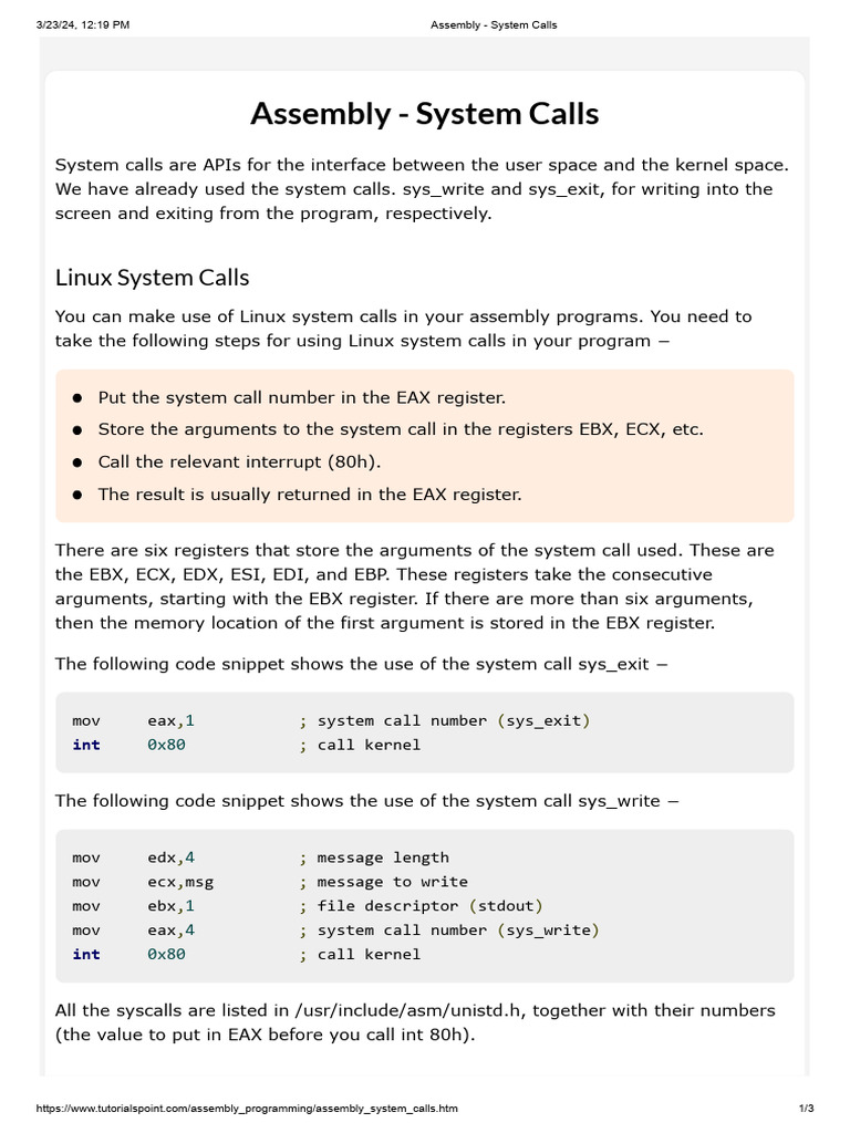 Assembly - System Calls | Download Free PDF | System Software | Software