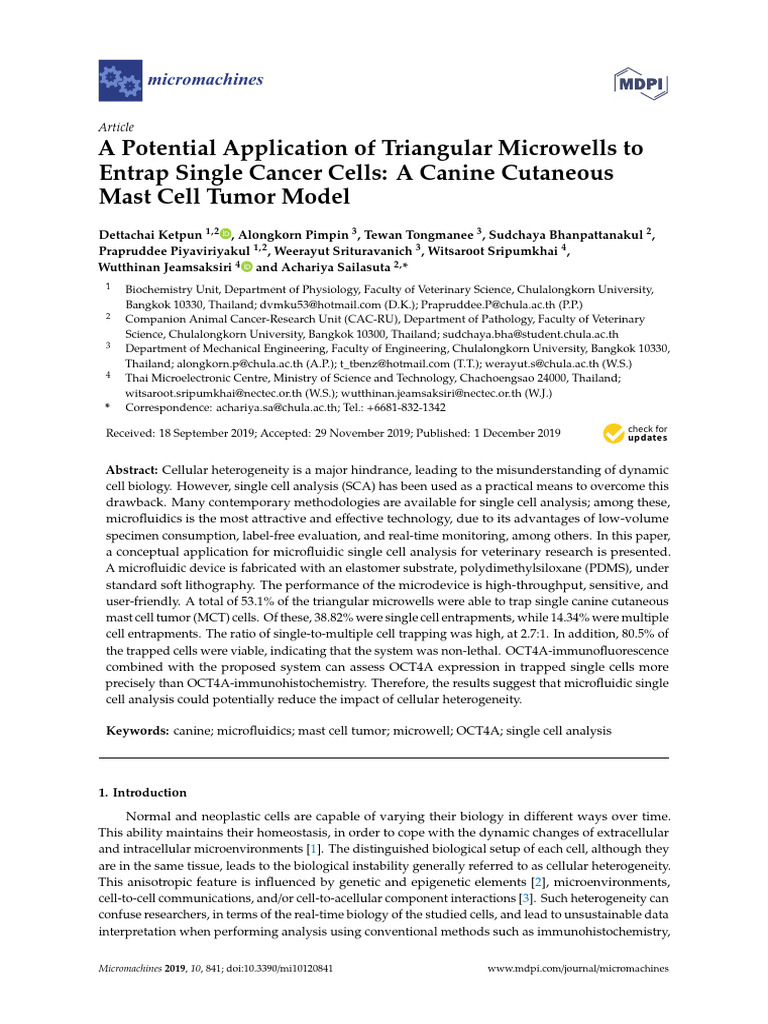 A Potential Application of Triangular Microwells to Entrap Single ...