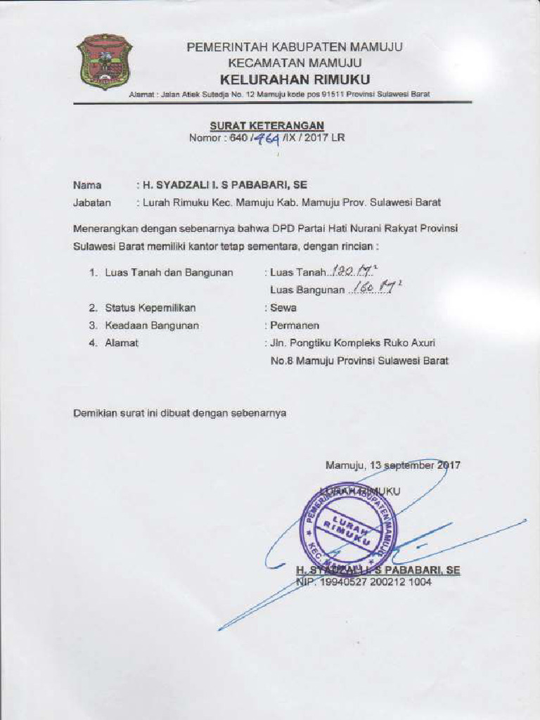 Surat-Keterangan-Domisili-Kantor-DPD-Hanura | PDF