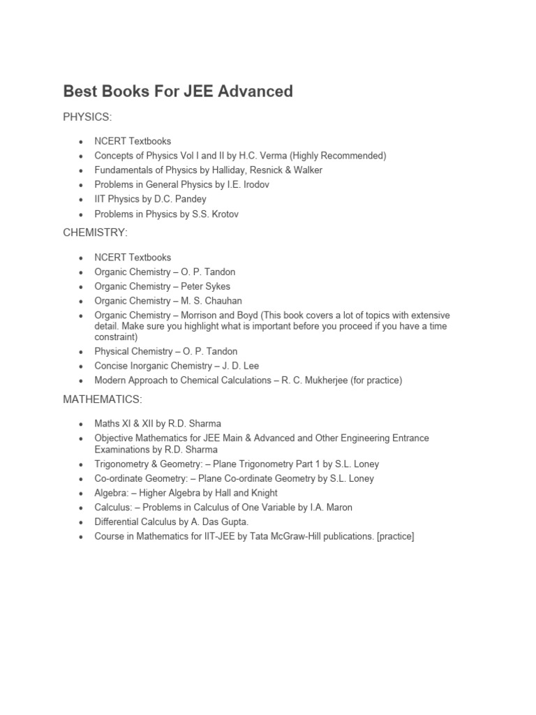 Top Recommended Books for JEE Advanced | PDF | Mathematics | Geometry