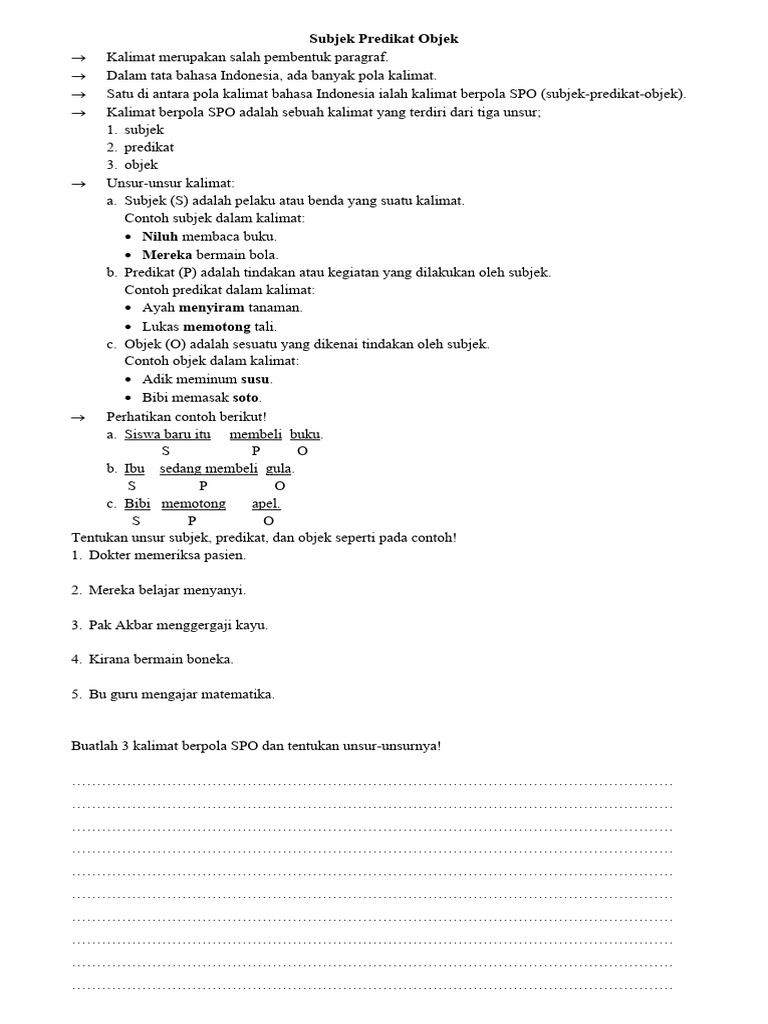 Subjek Predikat Objek | PDF