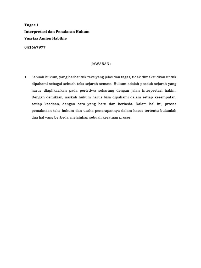 Tugas 1 Interpretasi Penalaran Hukum | PDF