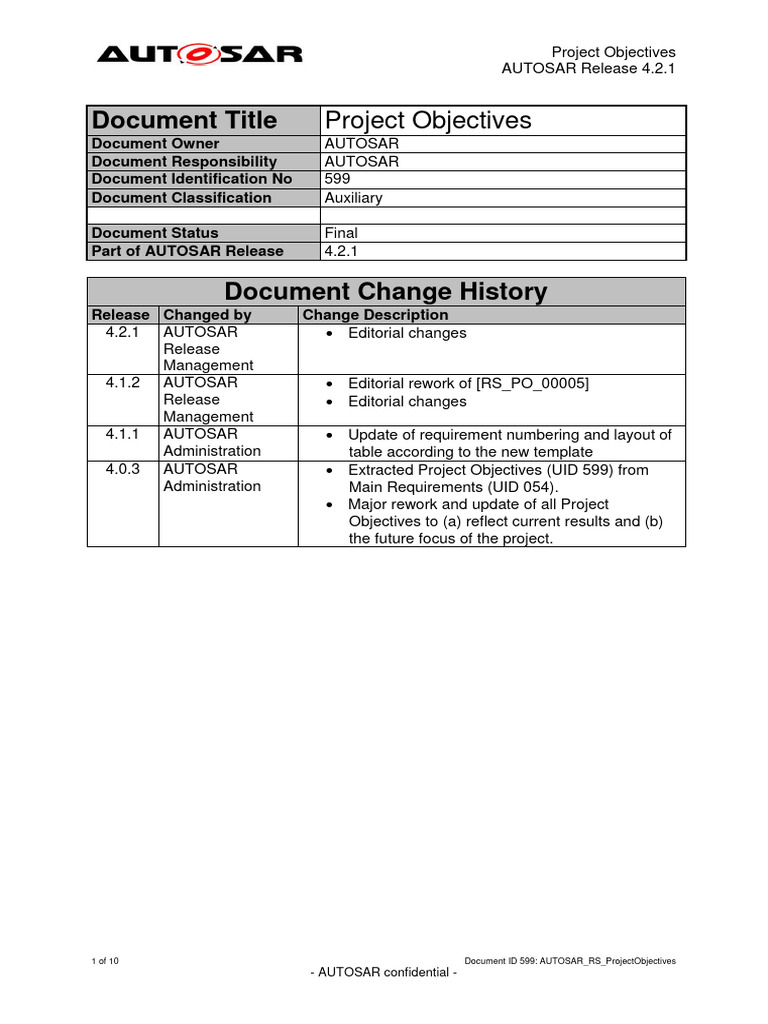 AUTOSAR RS ProjectObjectives | PDF | Information Technology | Computer ...